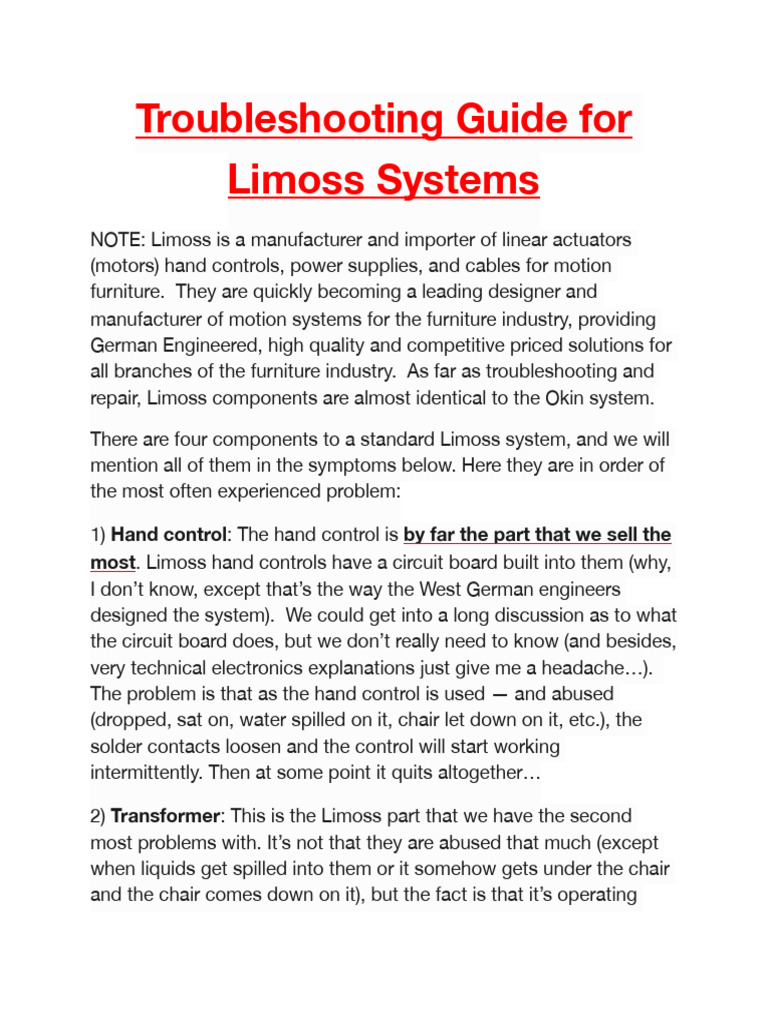 Limoss Troubleshooting Guide | PDF | Ac Power Plugs And Sockets | Chair