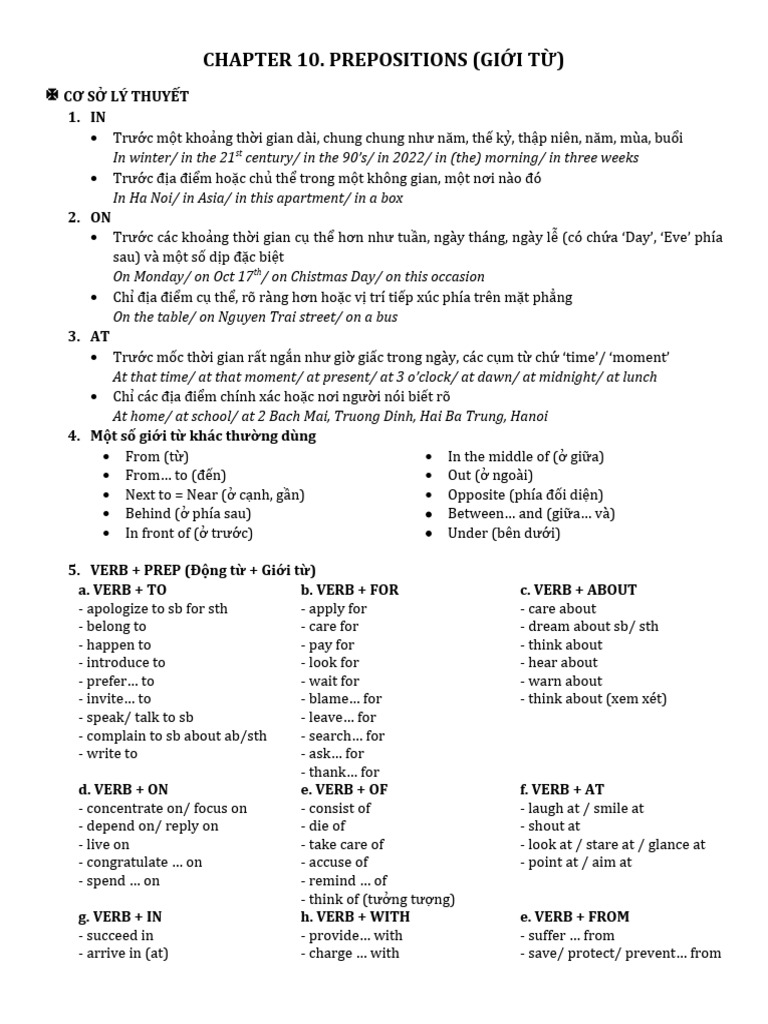 CHAPTER 10. Prepositions | PDF