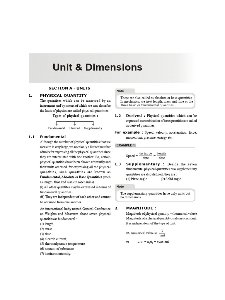 1 Unit Dimentions | PDF | Quantity | International System Of Units