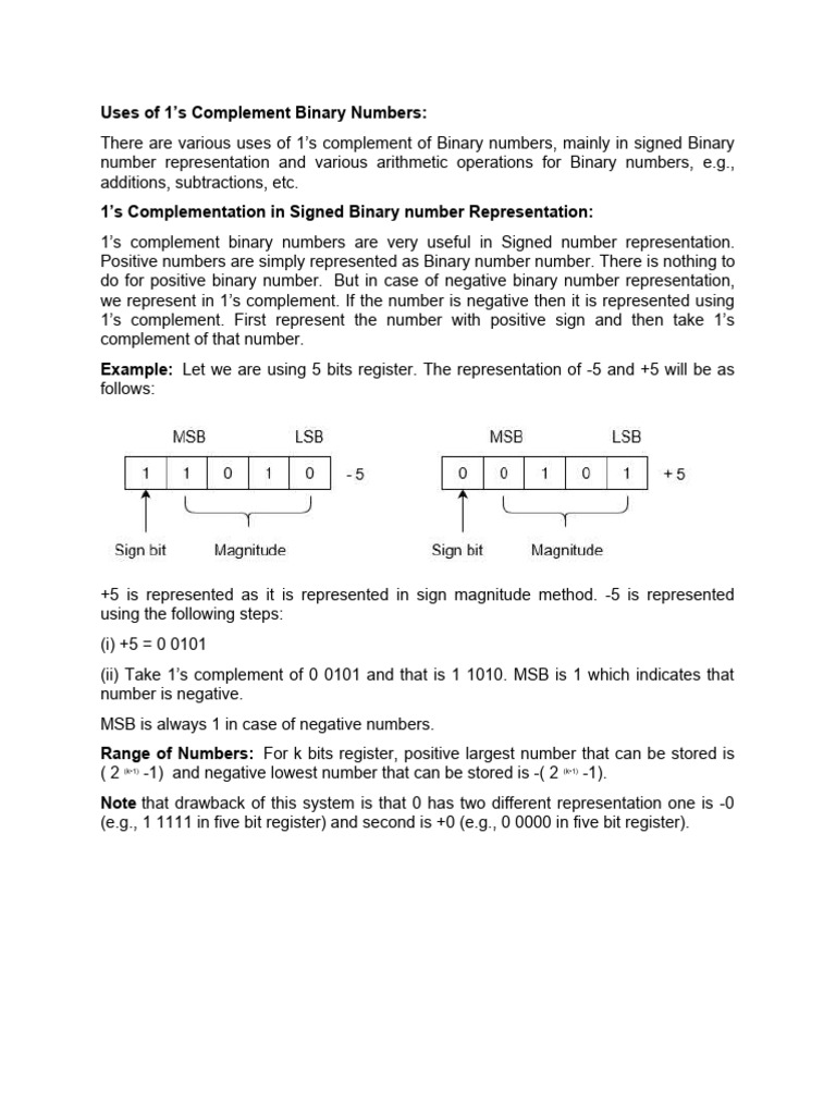 Ones Complement | PDF | Subtraction | Computer Architecture