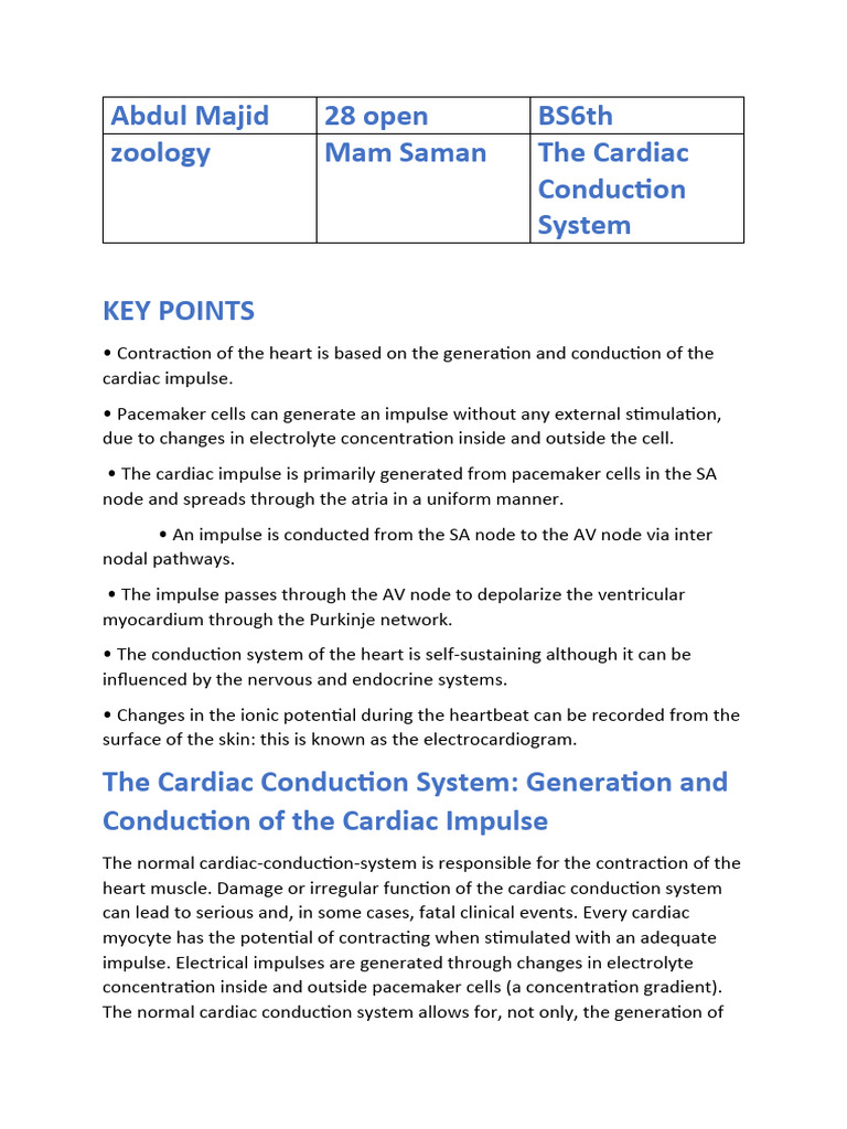 The Cardiac Conduction System | PDF | Atrium (Heart) | Heart
