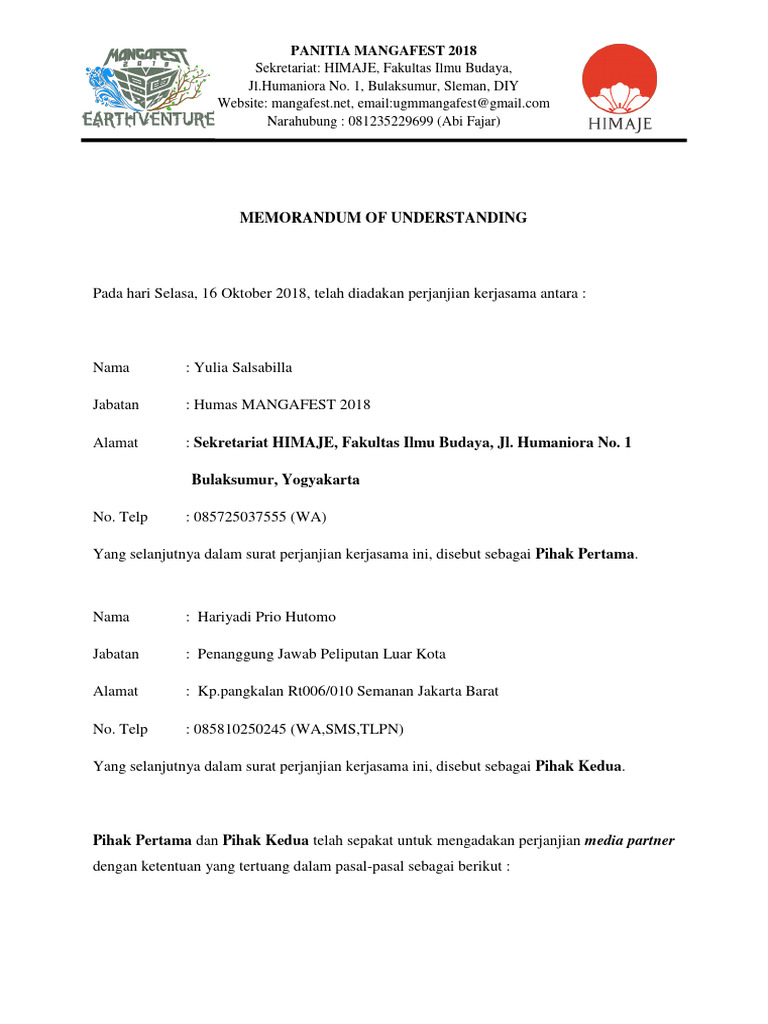MoU Media Partner MF 2018. | PDF | Politik