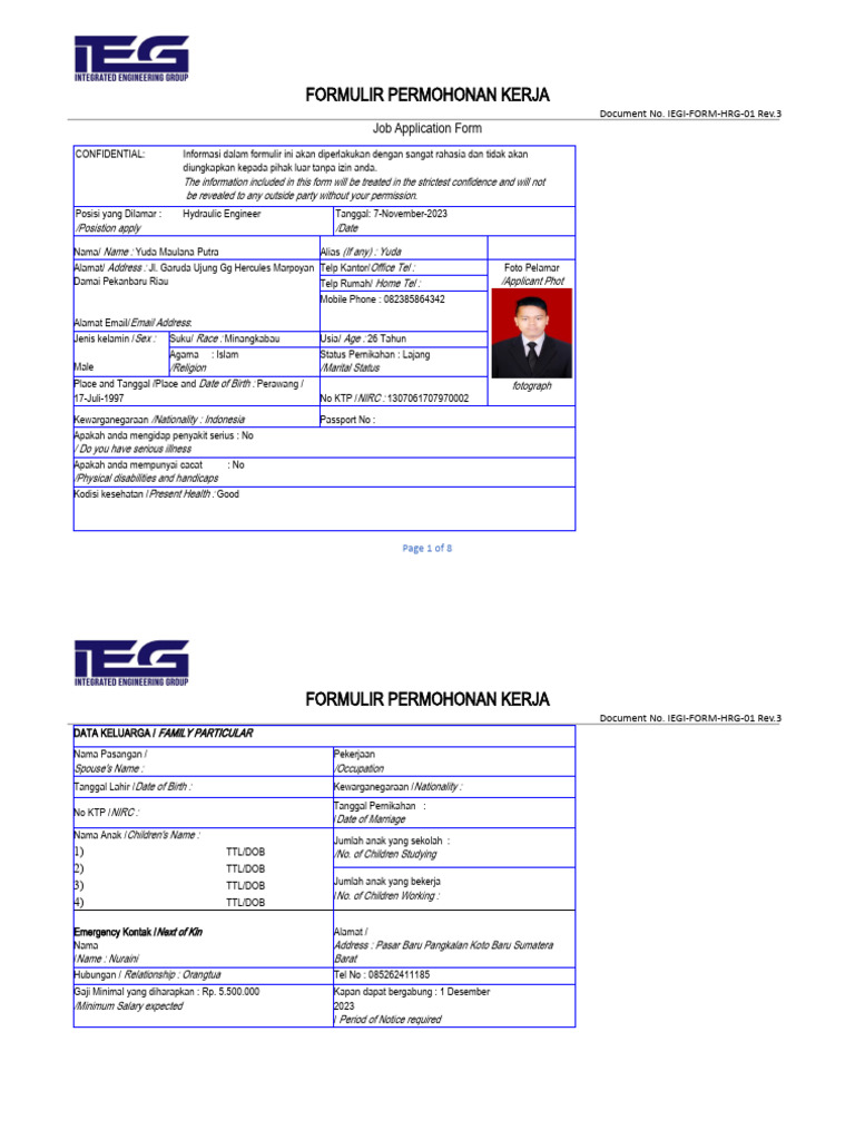 HR-FORM-0001 Job Application Form Rev 03 | PDF