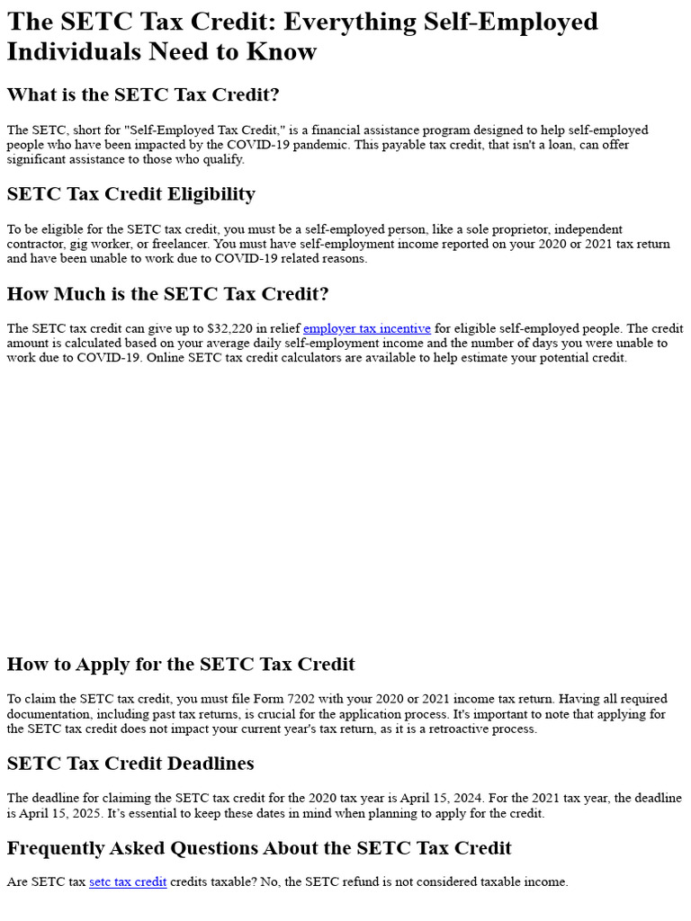What Is The SETC Tax Credit? 181271 | PDF | Tax Credit | Self Employment