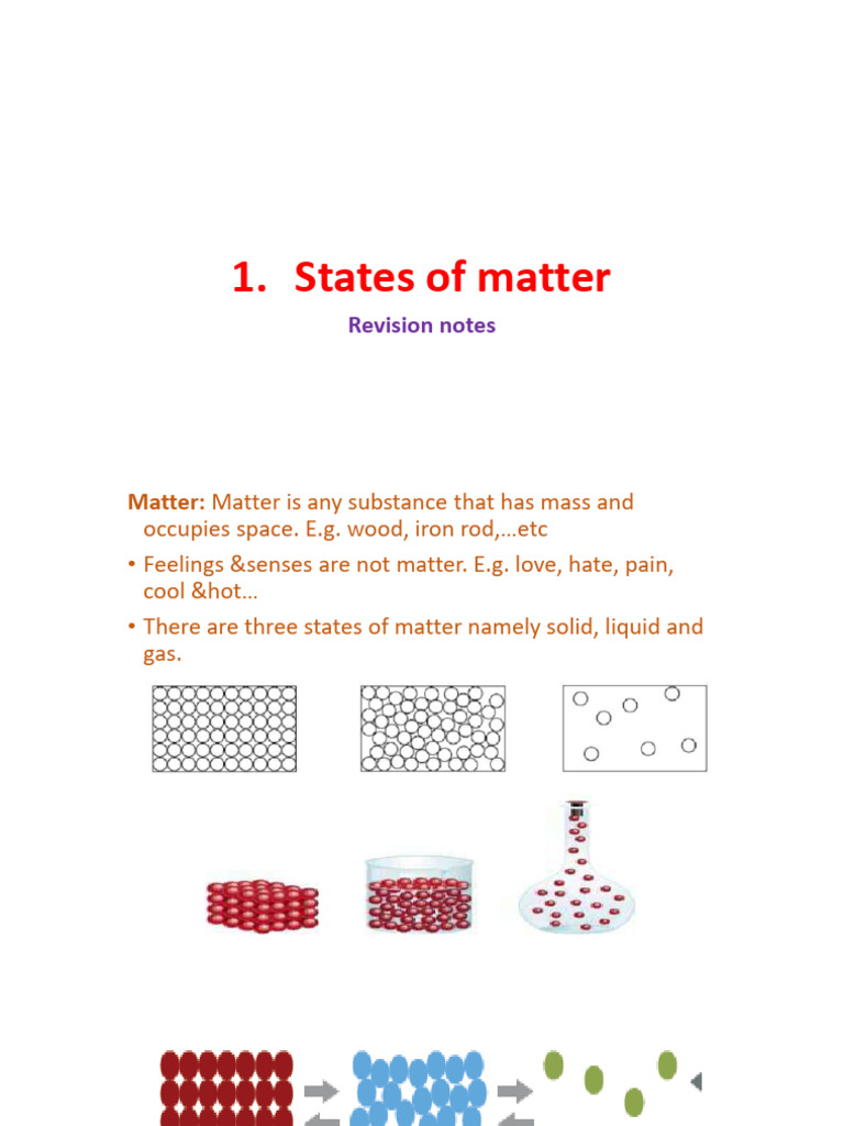 State of Matter - Revision Notes Chemistry 9IGCSE | PDF | Gases | Liquids