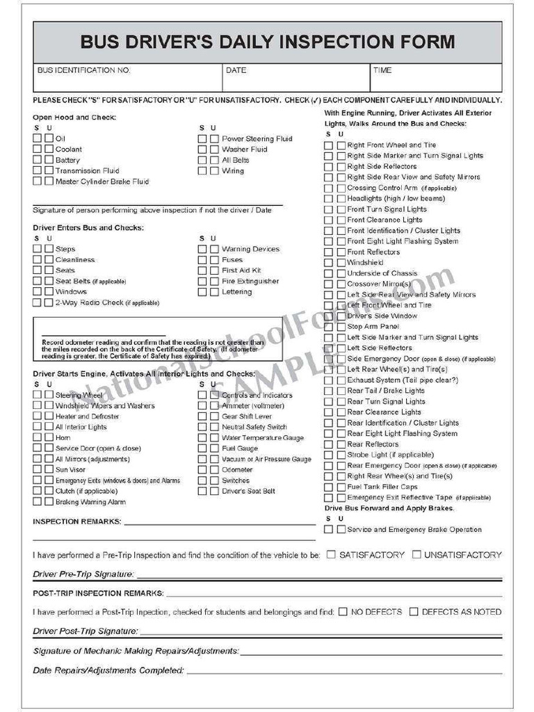 Bus Drivers Daily Chicklist | PDF