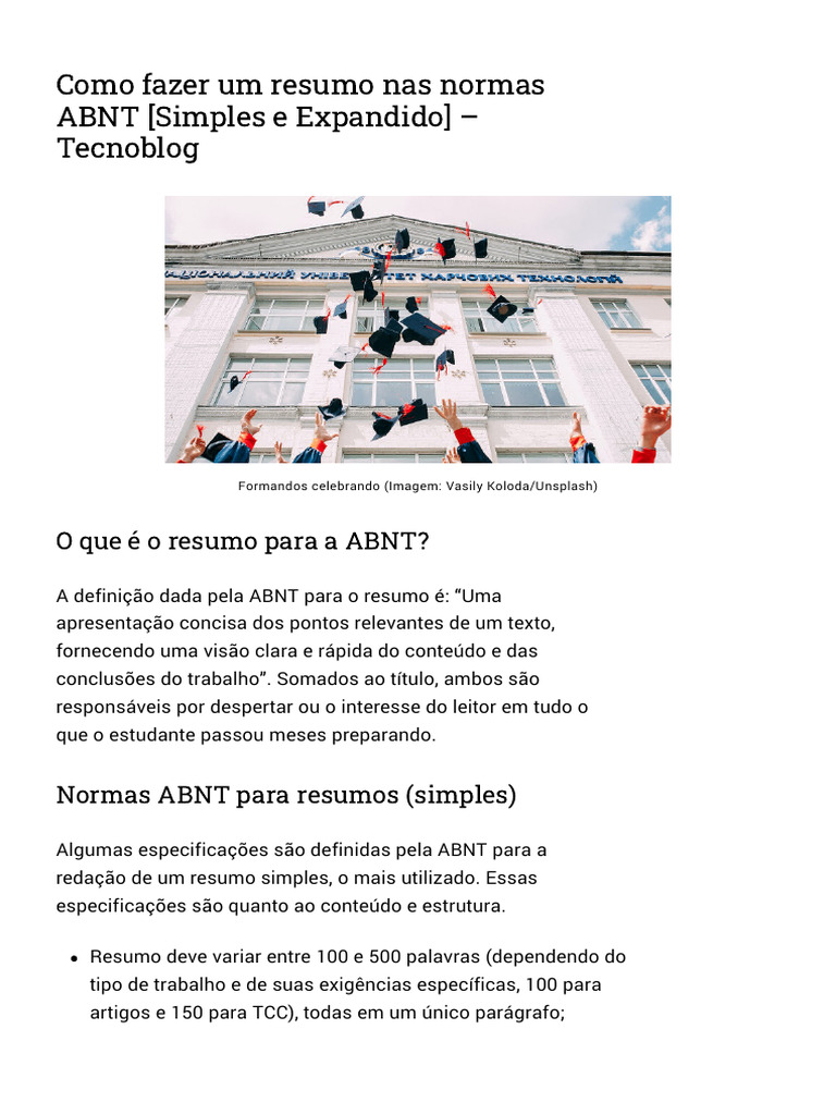 Como Fazer Um Resumo Nas Normas ABNT (Simples e Expandido) - Tecnoblog | PDF | Abstract (resumo ...