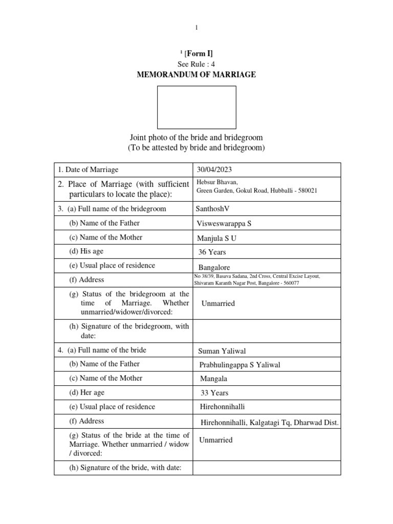 Hindu Marriage Forms (1) | PDF | Marriage | Living Arrangements