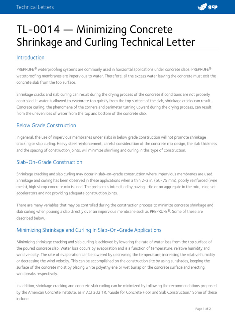 GCPAT Minimizing Concrete Shrinkage and Curling Technical Letter Us ...