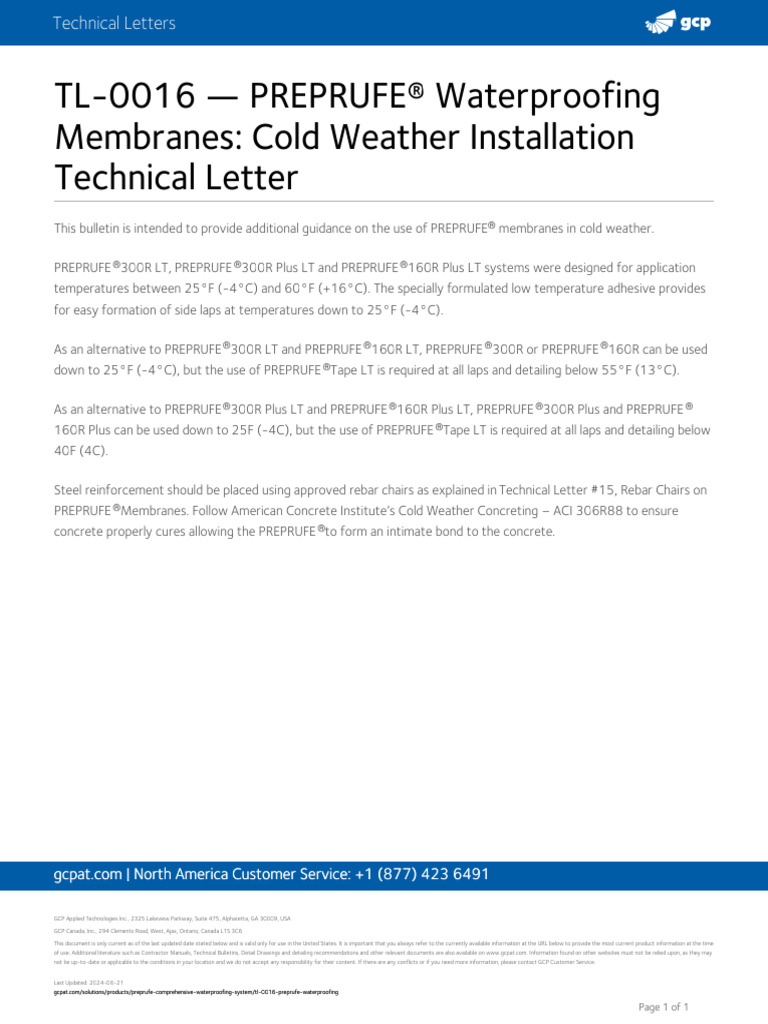 GCPAT TL 0016 Preprufe Waterproofing Membranes Cold Weather ...