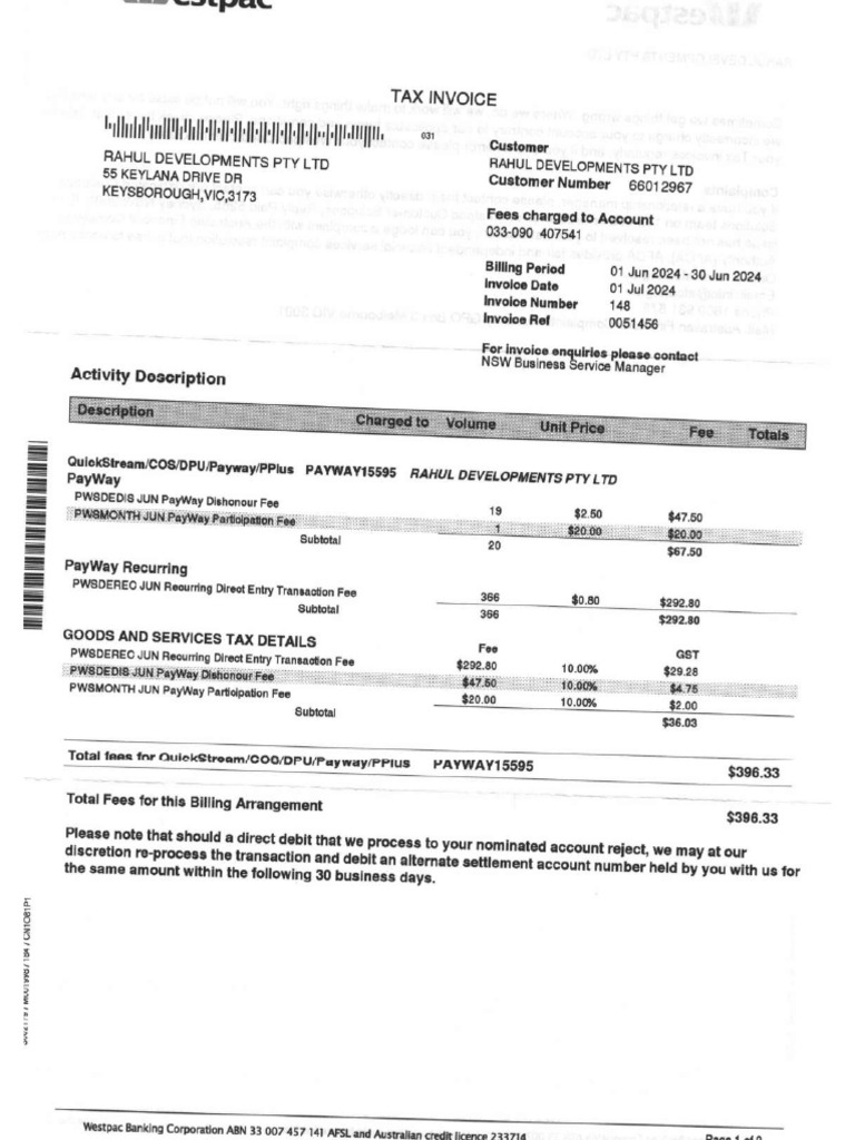 RAHUL DEVELOPMENTS PTY LTD-LETTER FROM WESTPAC-compressed | PDF