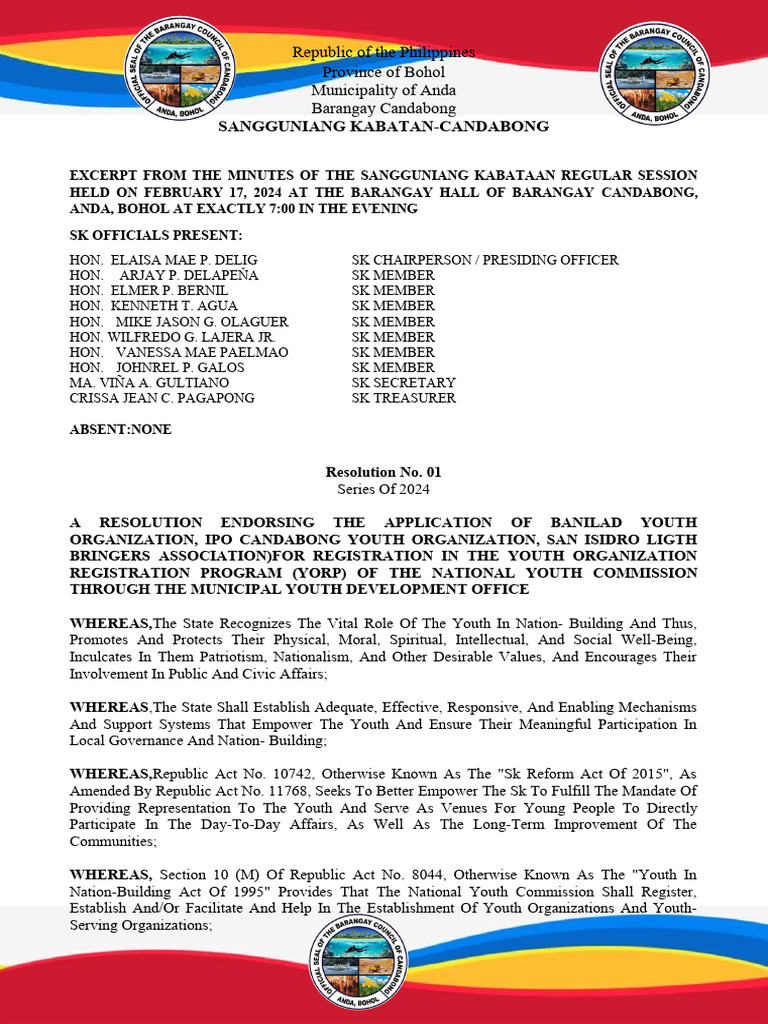 SK Resolution No. 01-24-Youth Organization | PDF | Justice | Crime ...