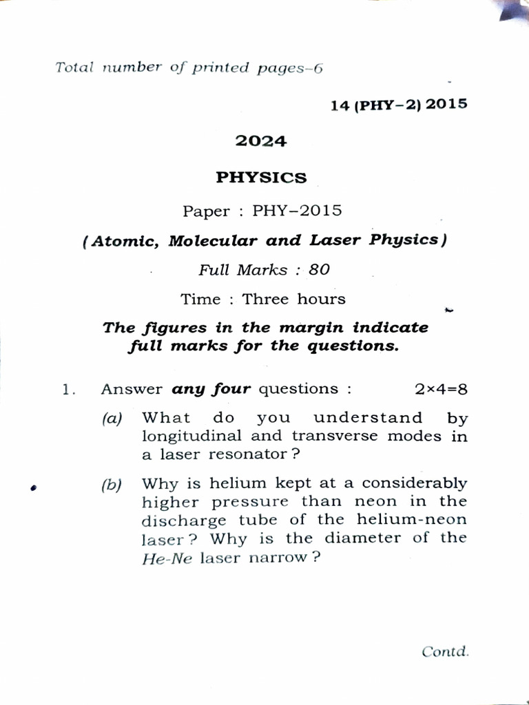 Atomic Moleculer and Laser 2024 | PDF | Energy Level | Spectroscopy