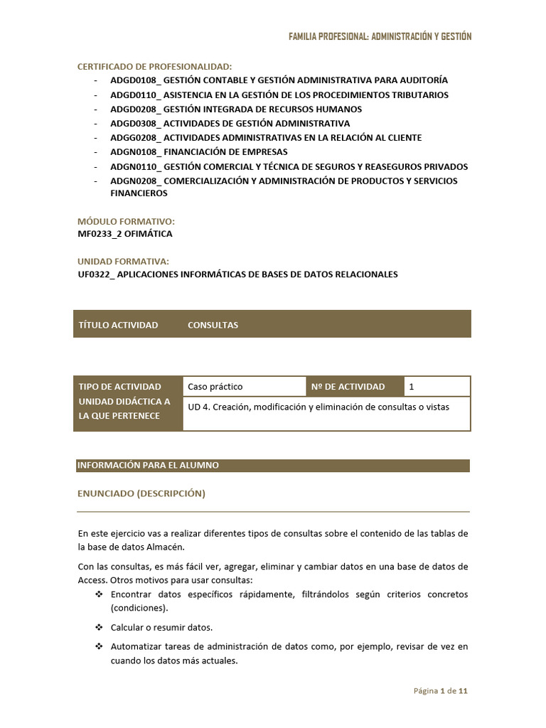 UF0322 - UD4 - ACTIVIDAD1 Alumno | PDF | Bases de datos | Software