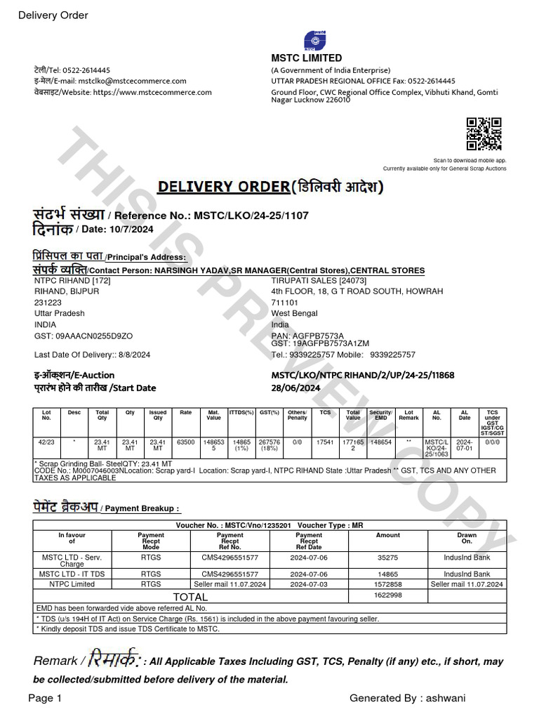 Preview Copy Do MSTC Lko 24-25 1107 | PDF | Taxes | Payments