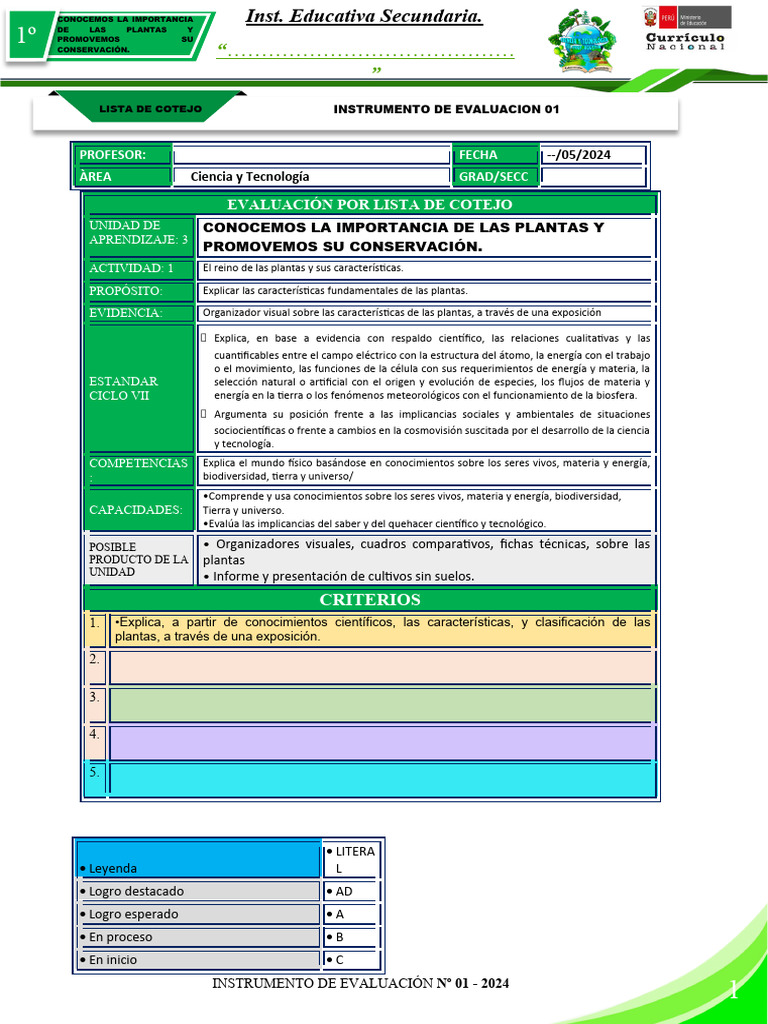 A - 1º LC Act 1 - Cyt-Und 3 | PDF | Importar | Plantas