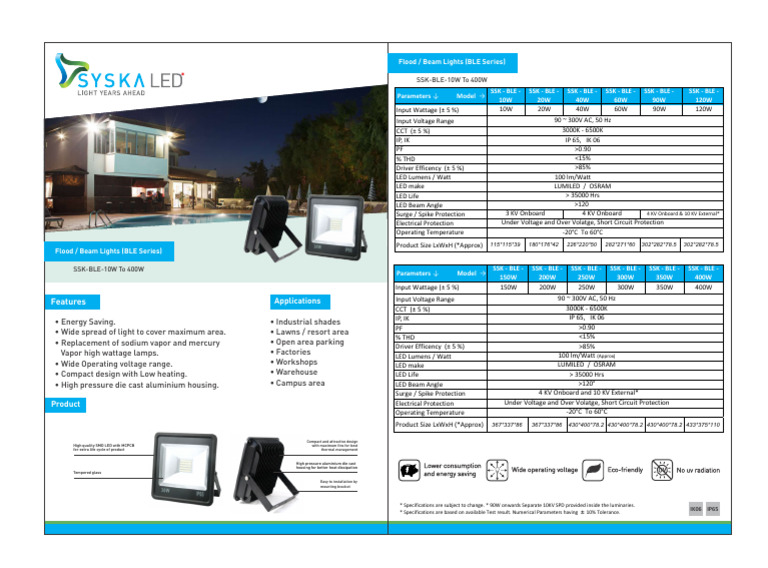tds-ssk-ble-10-t0-400w-flood-light | Download Free PDF | Voltage ...