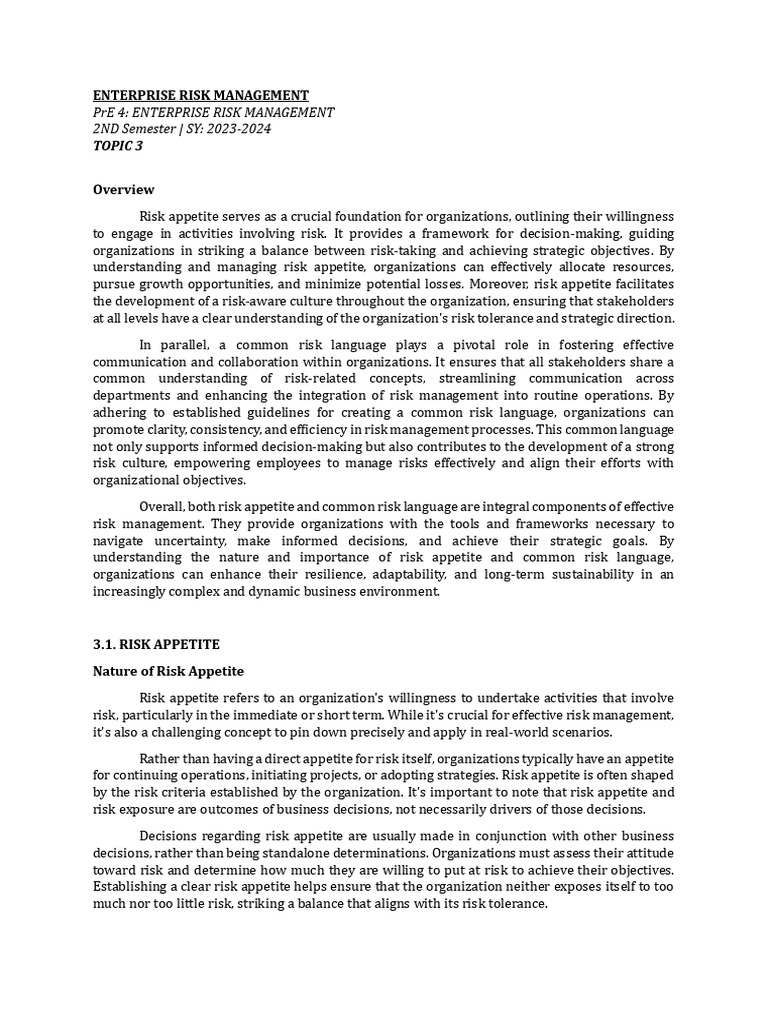 Risk Appetite and Common Risk Language | PDF | Risk | Risk Management
