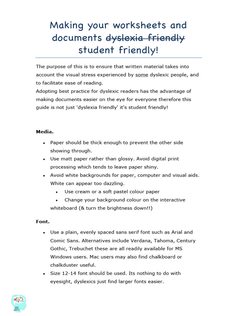 Making Your Worksheets and Documents Dyslexia Friendly Student Friendly ...