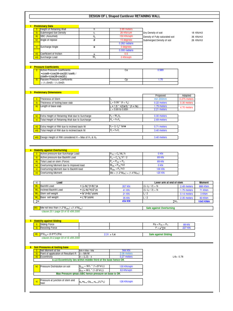 Inclined-Retaining-Wall-RCC-Design-3m | Download Free PDF | Mechanical ...