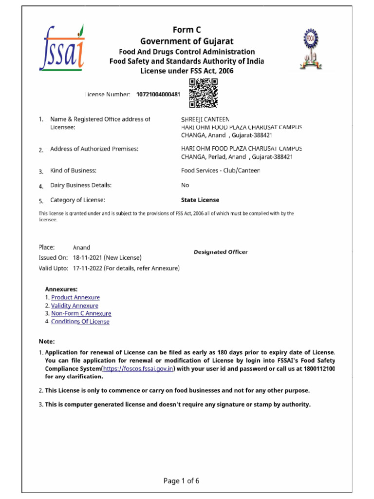 Food Safety Certificate (1) | PDF