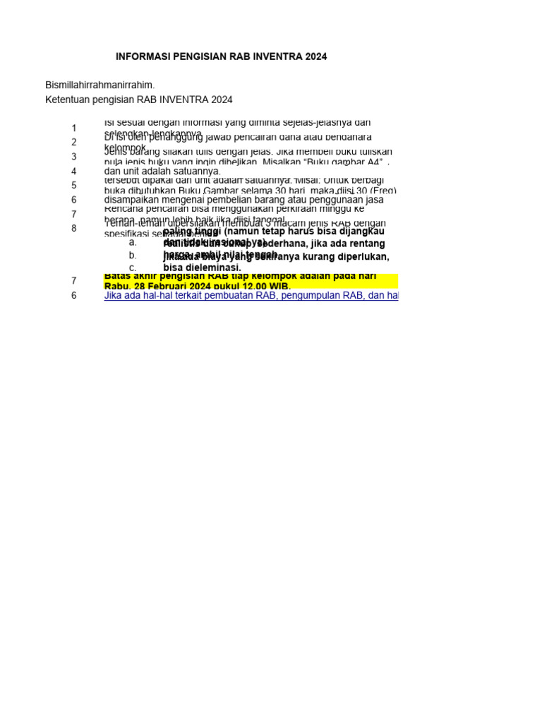 Template RAB Inventra 2024 (LAMITRA) | PDF