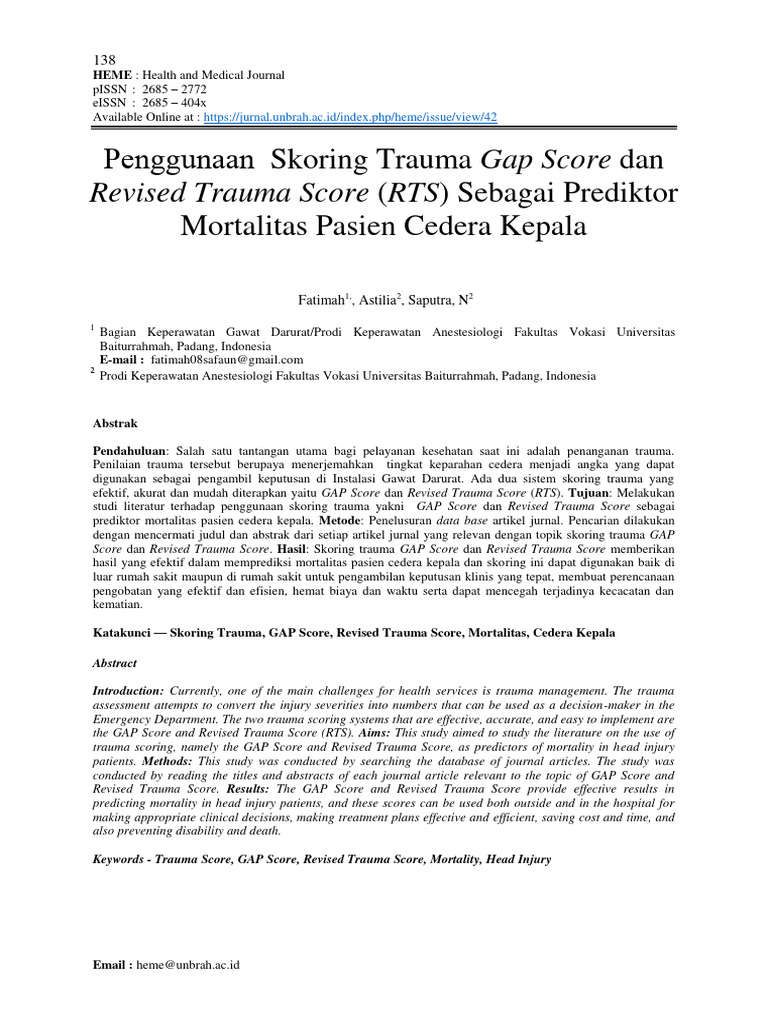 Skoring Trauma GAP dan RTS untuk Mortalitas | PDF | Sains & Matematika