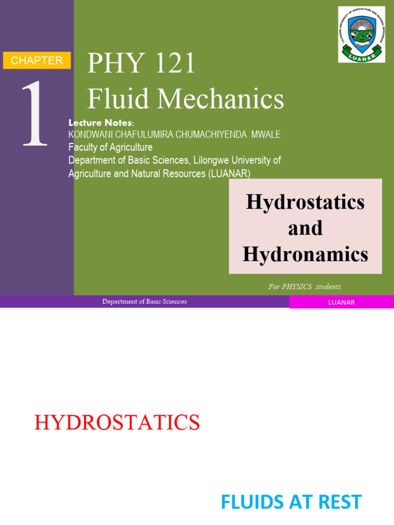 Phy 121 Fluid Mechanics 1 | PDF | Liquids | Physics