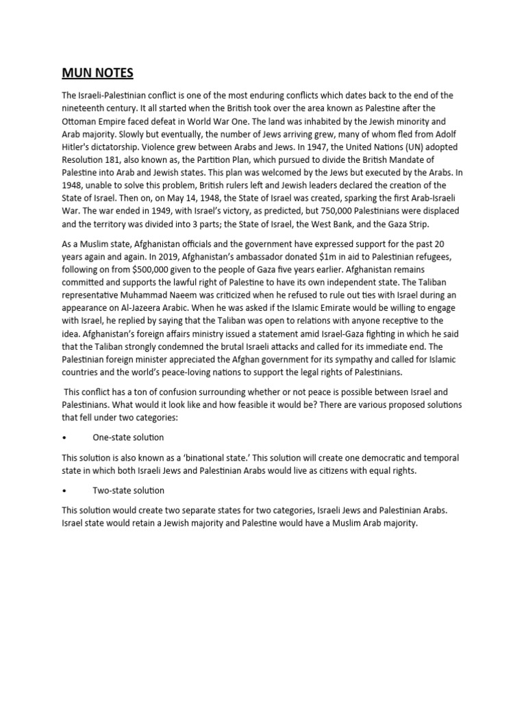 Mun Notes | PDF | One State Solution | Israel