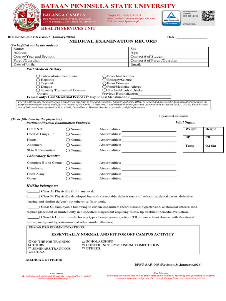 Medical Examination Record Form | PDF | Physical Examination | Heart