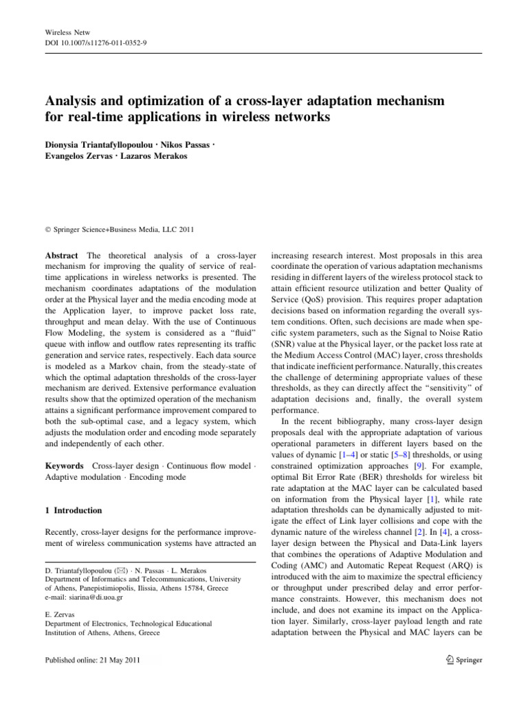 Analysis and Optimization of A Cross-Layer Adaptation Mechanism For Real-Time Applications in ...