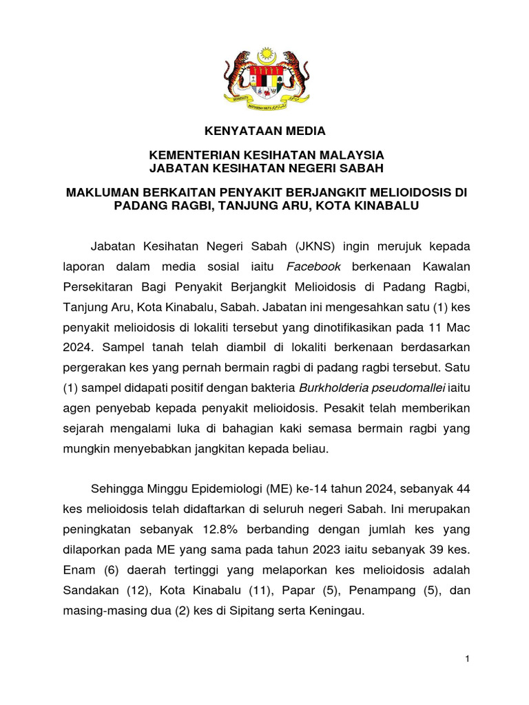 Kenyataan - Media - PKN Sabah - Melioidosis Kota Kinabalu - 13.04.2024 | PDF