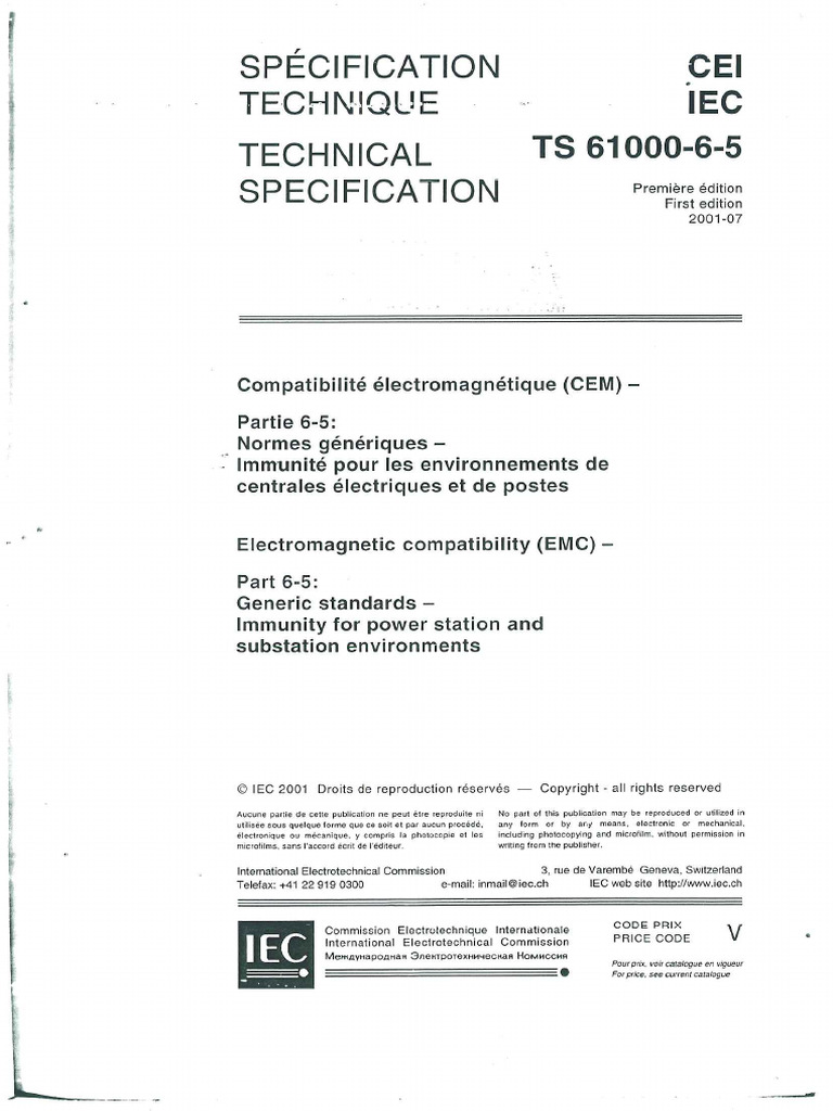 IEC-TS 61000-6-5 Ed 1 2001-07 - EMC-Generic Standards - Immunity For Power Station & Sub ...