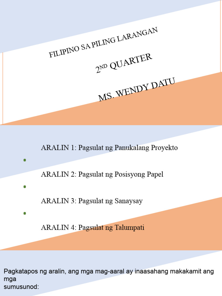 Fpl-2ndqrtr.-Panukalang Proyekto | PDF