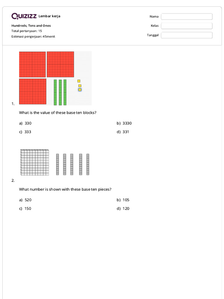 Hundreds, Tens and Ones - Quizizz | PDF | Teaching Methods & Materials