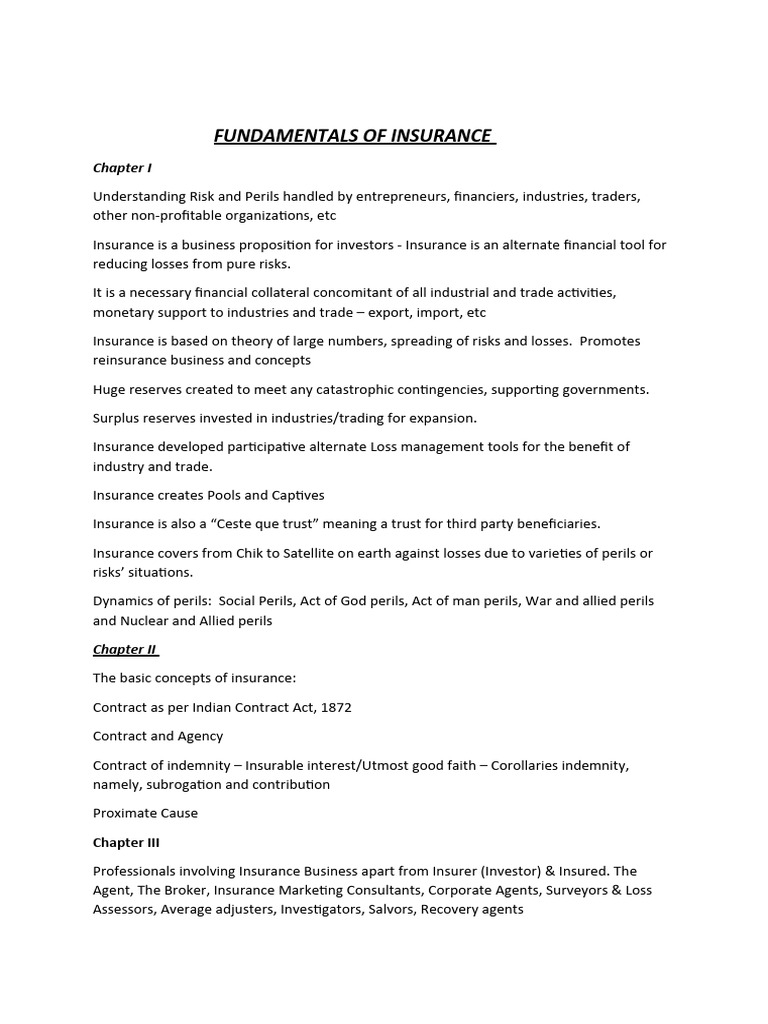 FUNDAMENTALS OF INSURANCE - Raghu | PDF | Law Of Agency | Insurance