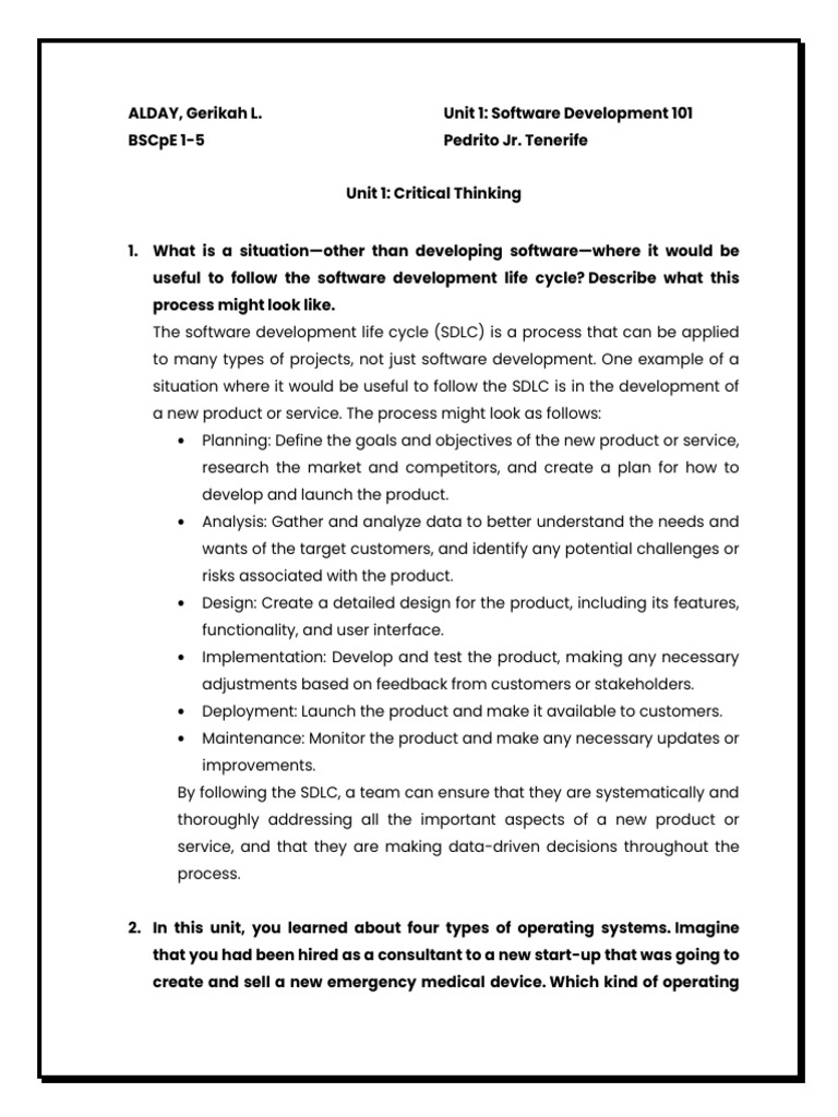 ALDAY - Unit 1 Critical Thinking | PDF | Embedded System | Operating System