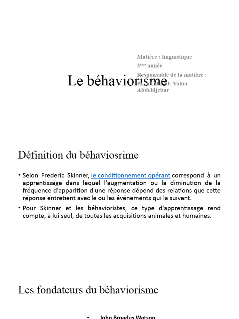 Le Bã© Haviorisme | PDF | Behaviorisme | Sciences comportementales