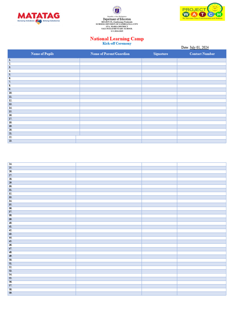 NLC Attendance SY 2024-2025 | PDF