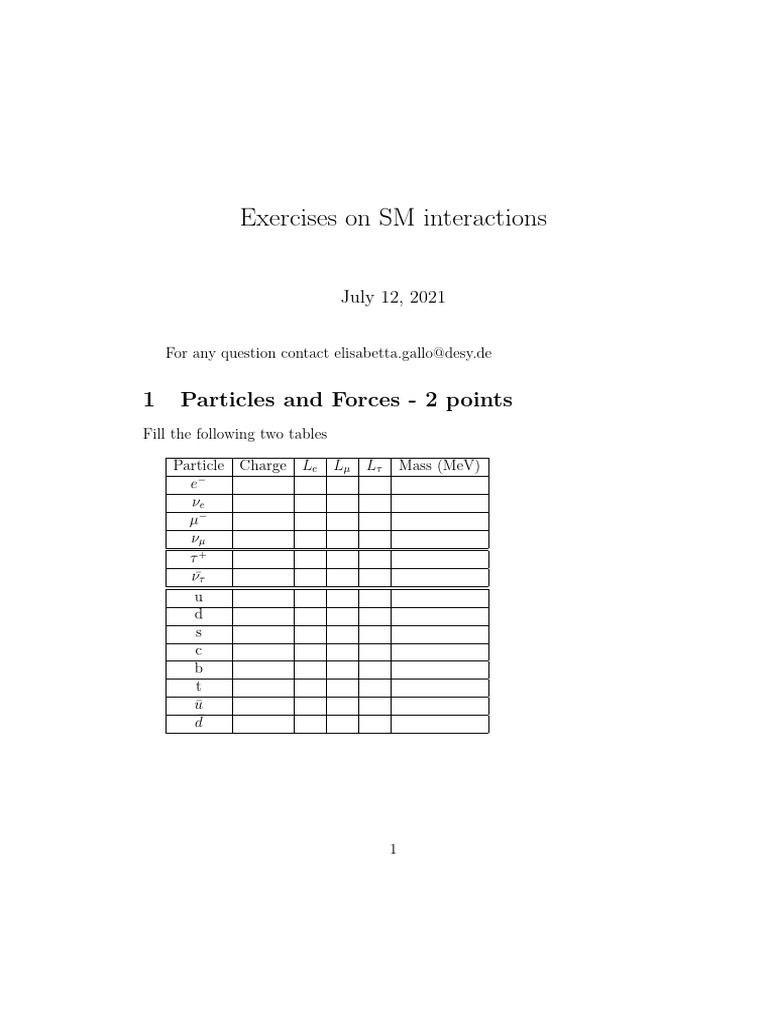 Particles Excercise 1 | PDF | Large Hadron Collider | Higgs Boson