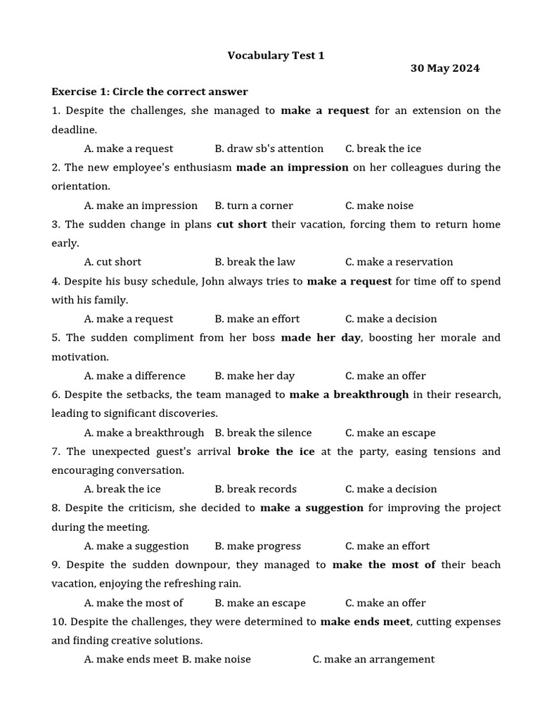 8A0 - 30.5 - Vocabulary Test 1 | PDF | Language Arts & Discipline