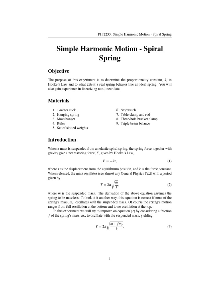 2020-01 PH2233 Simple Harmonic Motion | PDF | Oscillation | Force