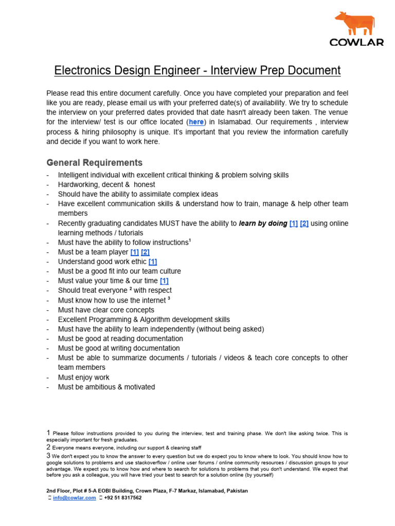 Electronics Design Engineer - Interview Prep Document | PDF | Operational Amplifier | Amplifier