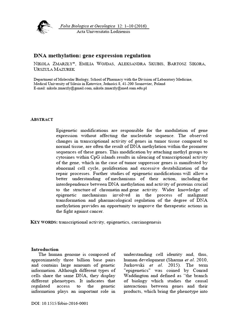DNA_methylation_gene_expression_reg | PDF | Dna Methylation | Epigenetics