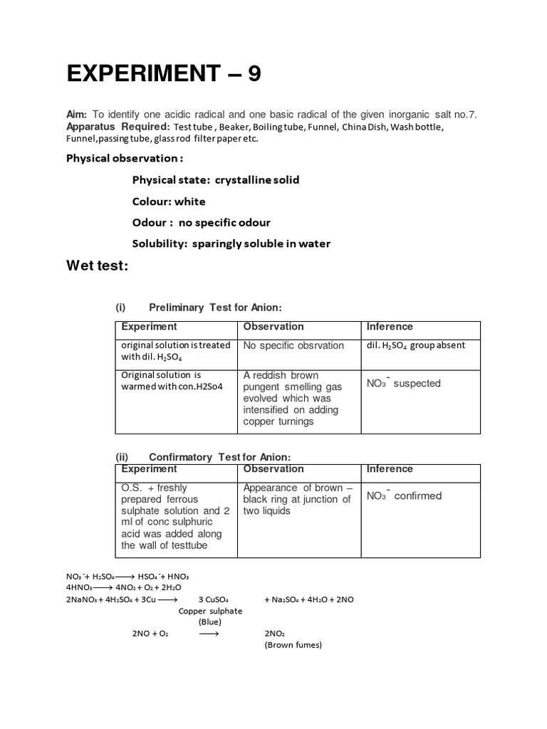 Experiment 9 | PDF | Ammonium | Chemistry