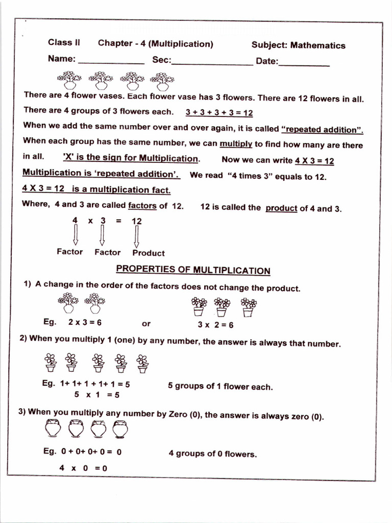 CBSE Class 2 Maths Practice Worksheets (27)-Multiplication | PDF