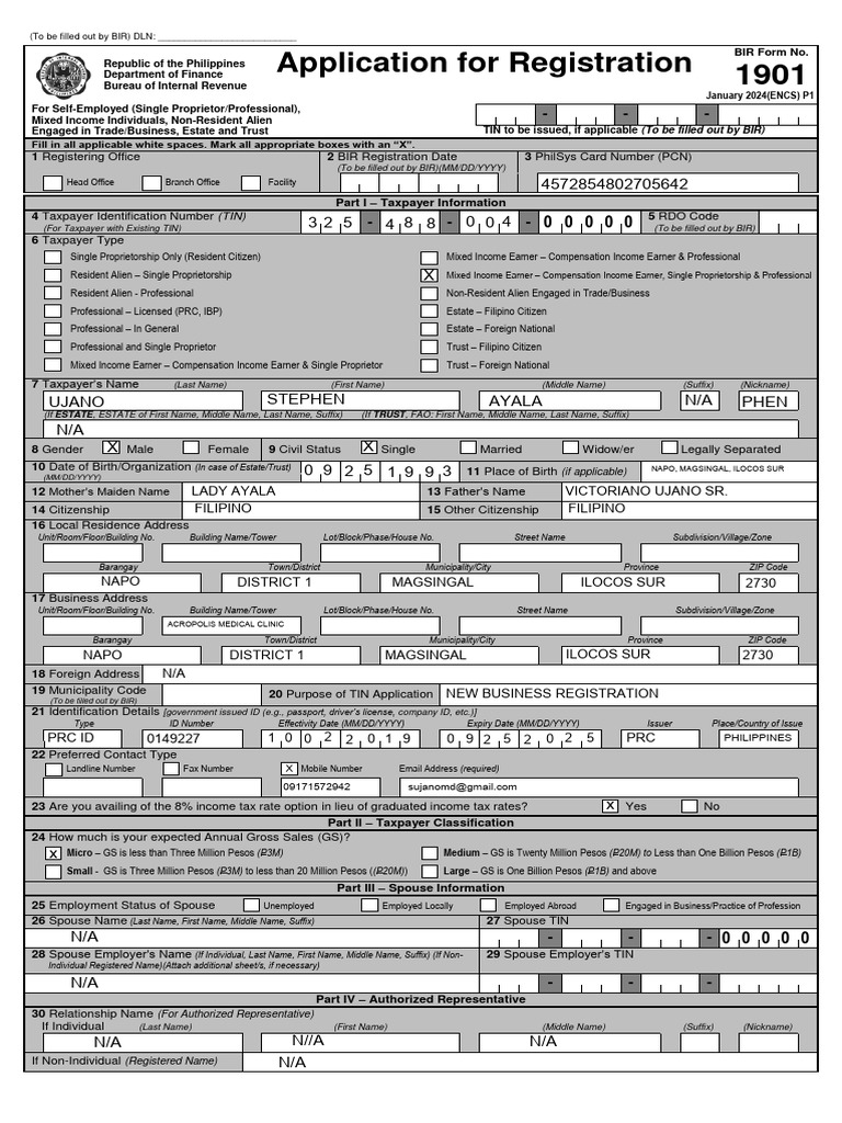 BIR Form 1901 Registration Guide 2024 | PDF | Identity Document | Taxes