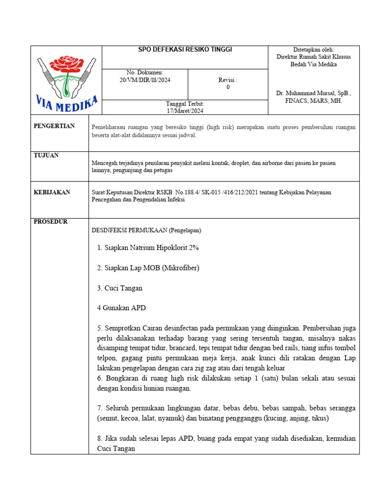 Spo Defekasi Resiko Tinggi | PDF