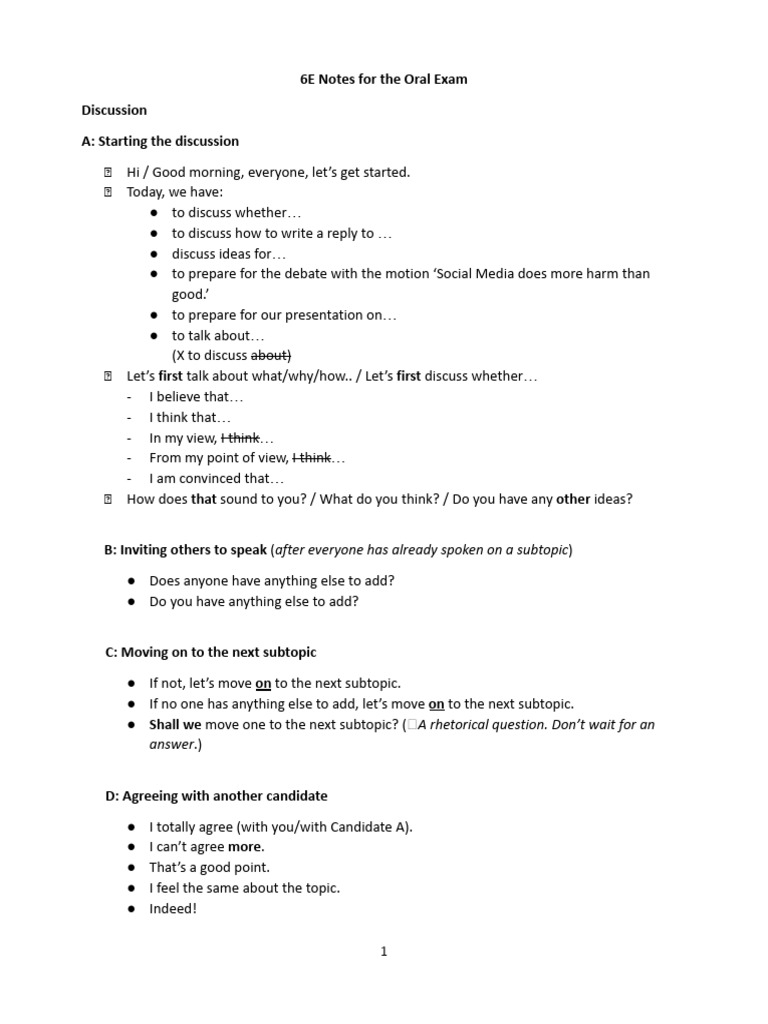 Useful Expressions for the Oral Exam | PDF