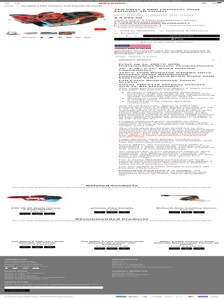 The Gmax 2 PRO Chimera+ Dual Extruder 3D Printer Order Today - Gcreate | PDF | 3 D Printing ...
